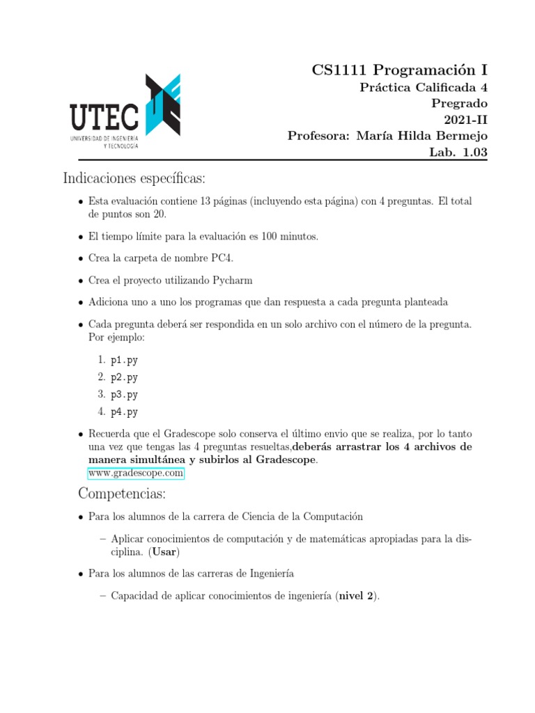 2021 2 Programaci N I PC4 Sec 1 03 | PDF | Algoritmos | Informática teórica