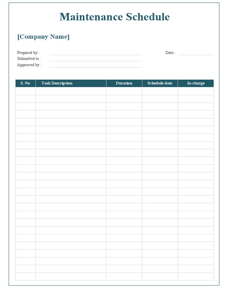 Sample Maintenance Schedule-A4 | PDF