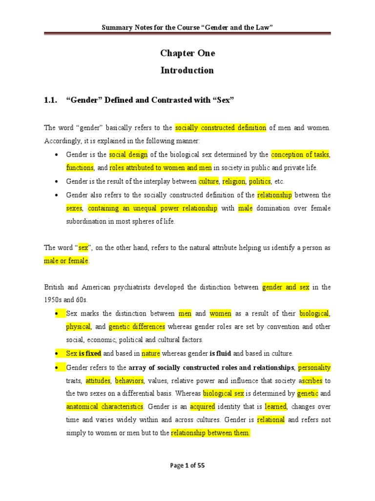Summary Notes For Gender and The Law - Final | PDF | Gender Studies ...