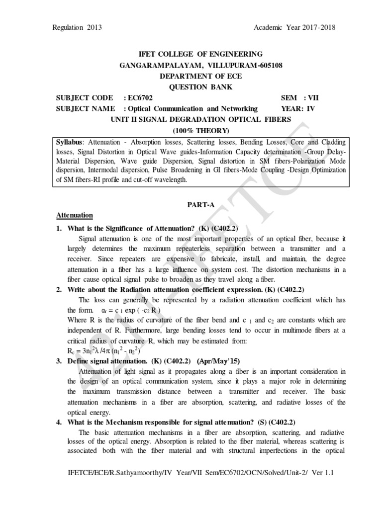 OC Unit 2 Solved | Download Free PDF | Dispersion (Optics) | Optical Fiber