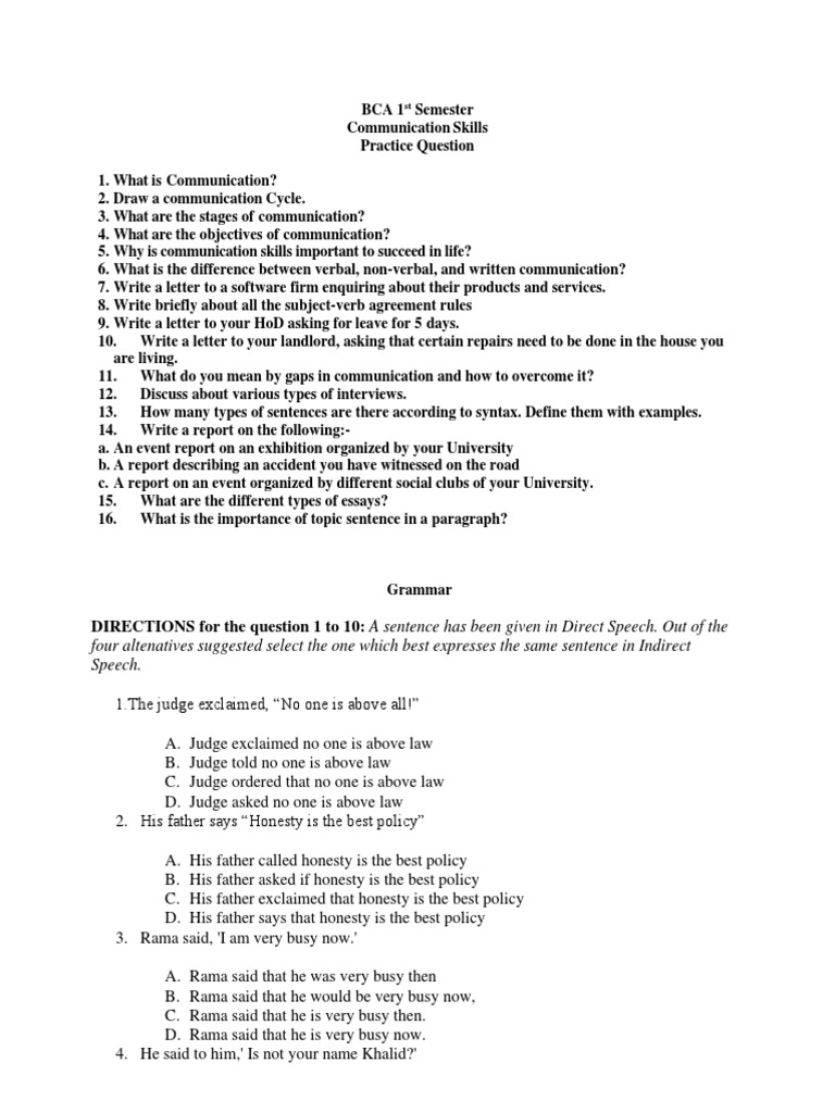 Communicative English Semester 1 Guide | PDF | Communication | Question