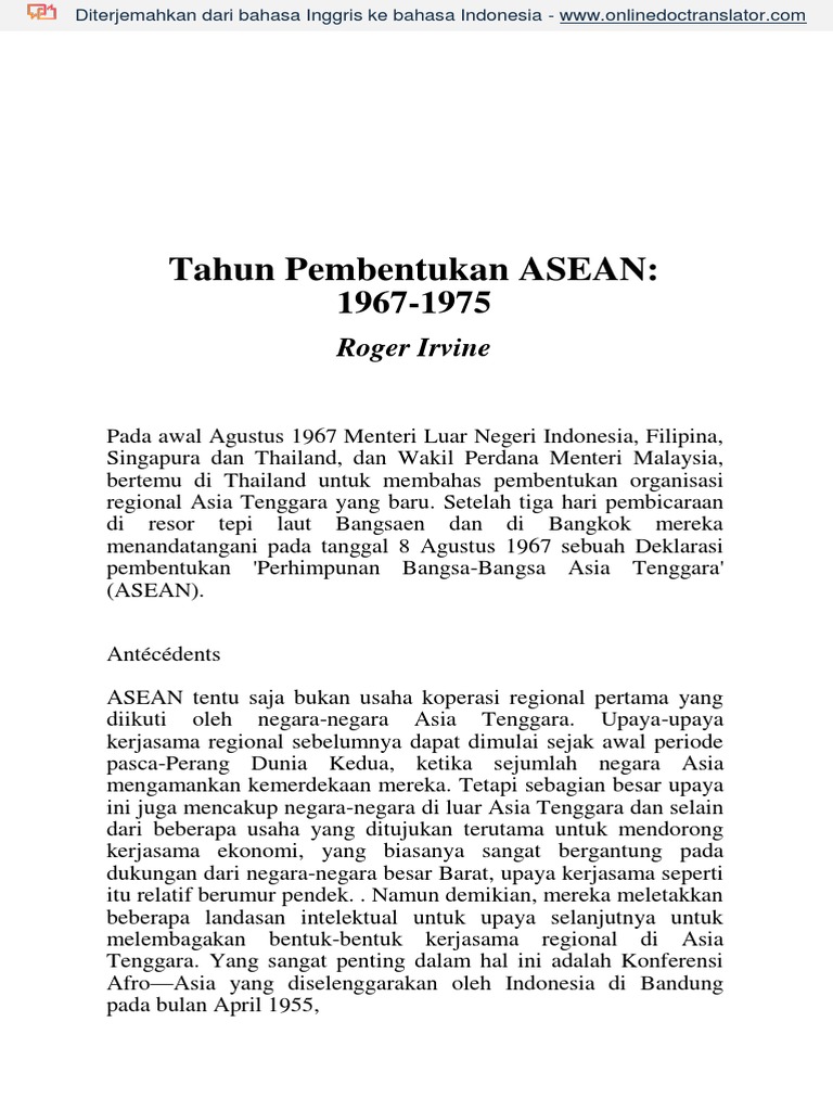 Sejarah Pembentukan ASEAN 1967 | PDF