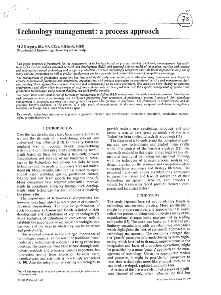 1995 - Gregory - Technology Management Process Approach | PDF