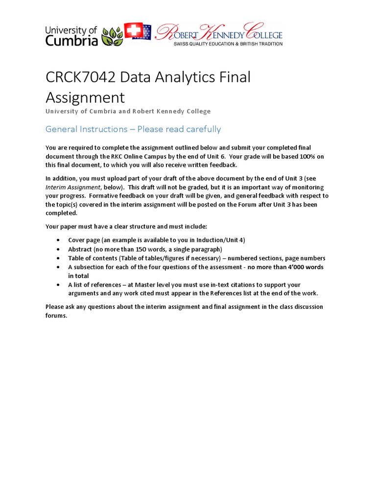 CRCK7042 Data Analytics Final Assignment: General Instructions - Please ...