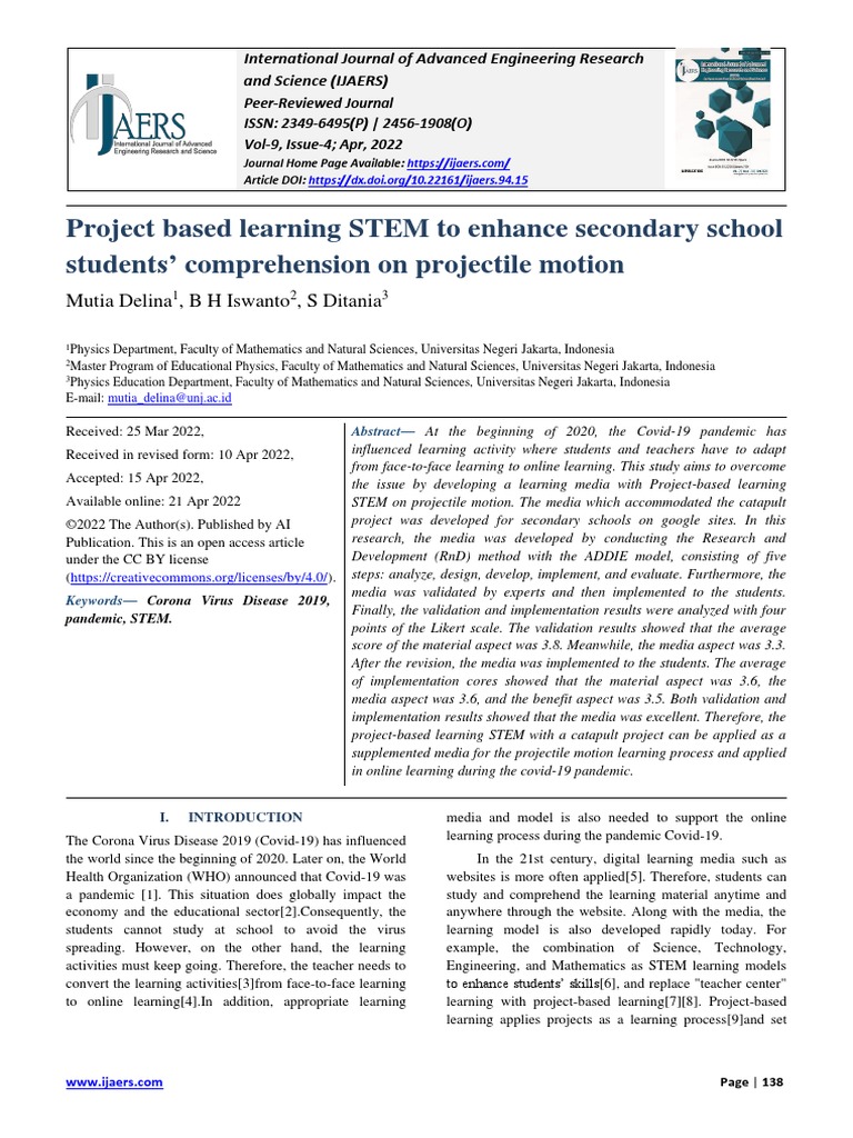 Project Based Learning STEM To Enhance Secondary School Students ...