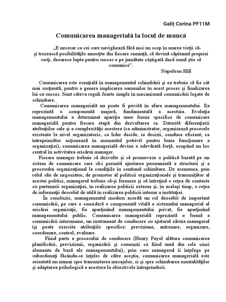 Comunicare Managerială La Locul de Muncă | PDF