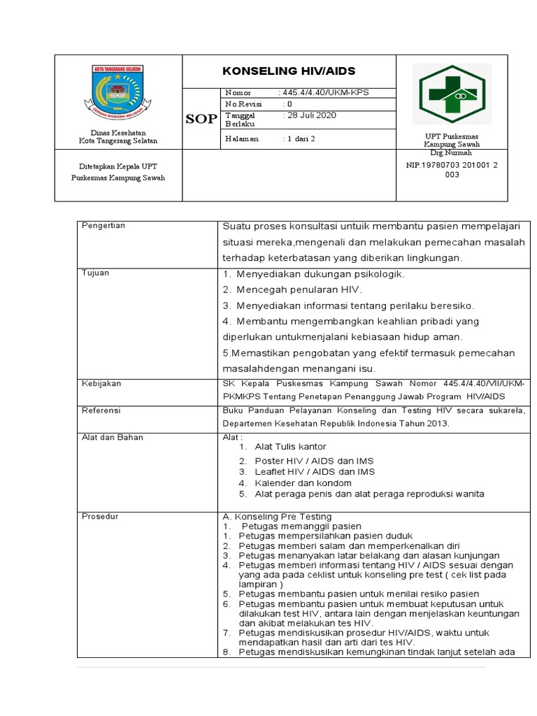 Sop Konseling Hiv - Aids | PDF | Pengembangan Diri | Sains & Matematika