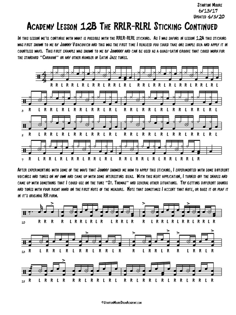Academy Lesson 12B The RRLR-RLRL Sticking Continued Updated | PDF ...