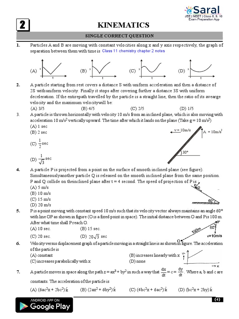 Kinematics Important Questions and Solutions For JEE Main and Advanced ...