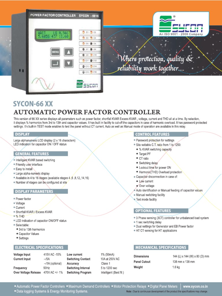 Sycon Automatic Power Factor Controller | PDF