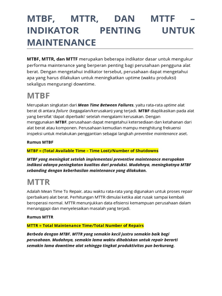 MTBF MTTR MTTF | PDF