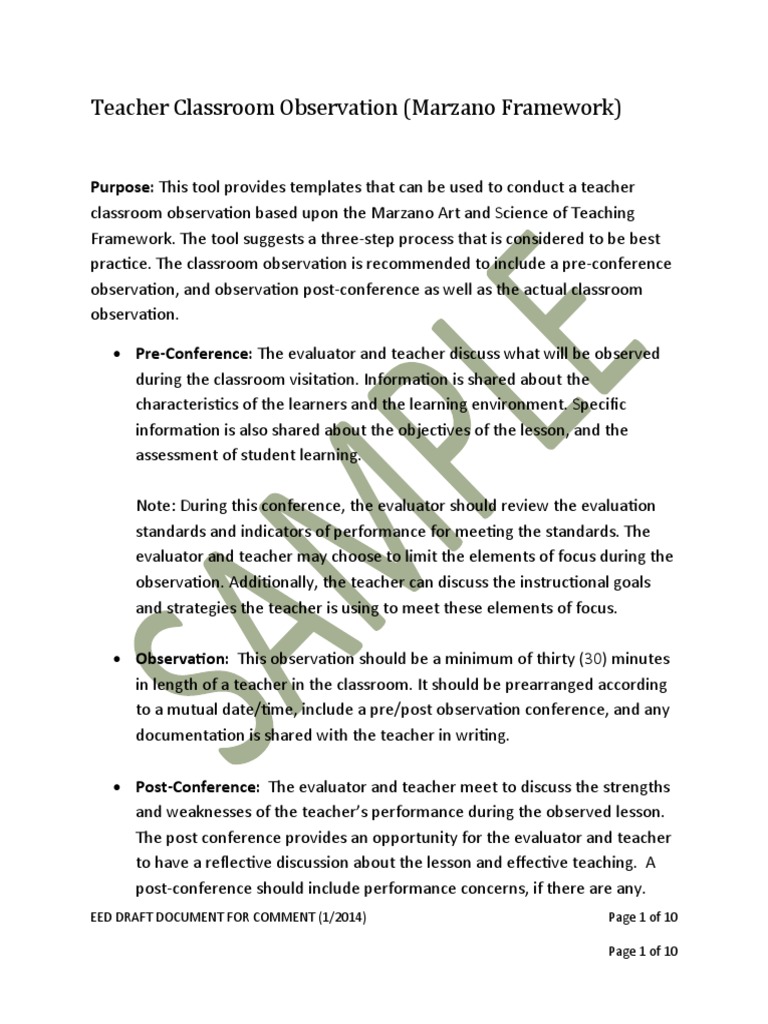 Teacher Classroom Observation (Marzano Framework) | PDF | Teachers ...