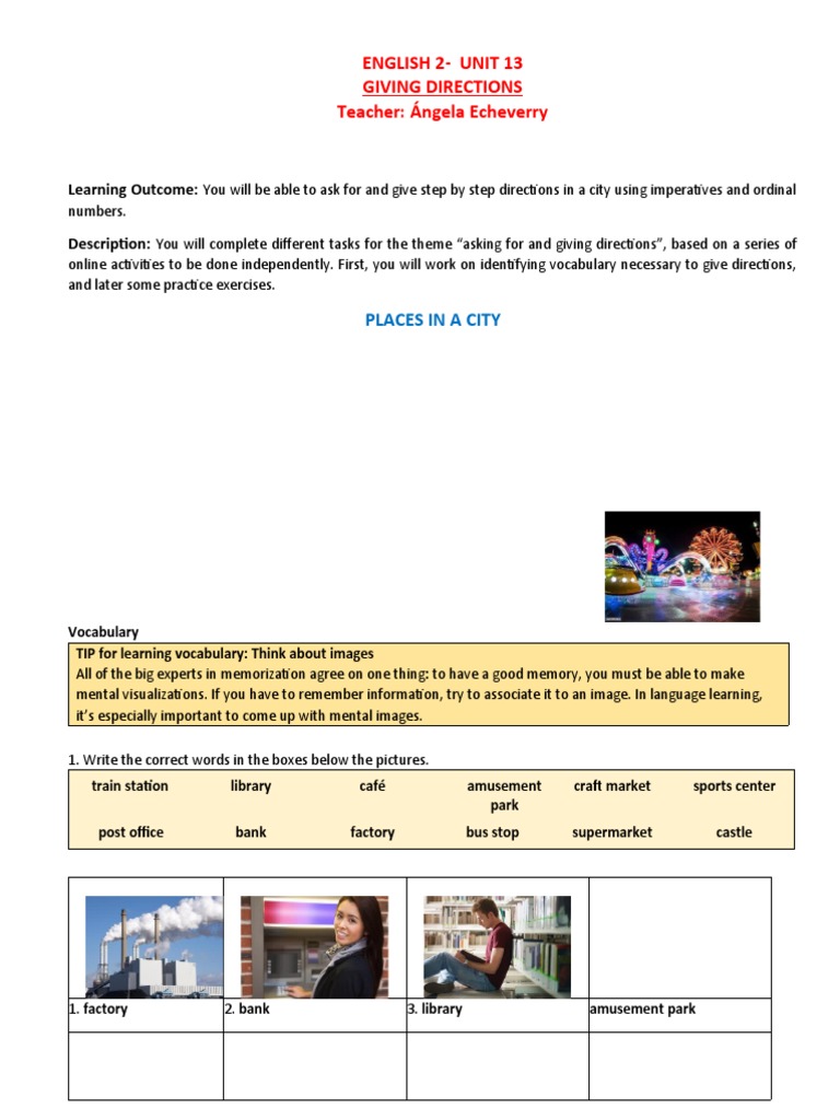 English 2-Unit 13 Giving Directions Teacher: Ángela Echeverry | PDF ...