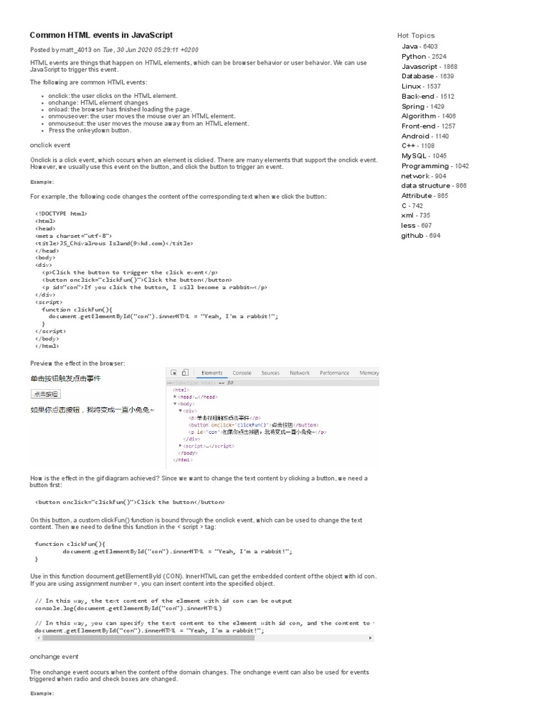 Common Html Events In Javascript Pdf Html Element Html 7838