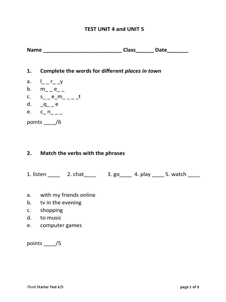 Test Unit 4 5 Think Starter | PDF