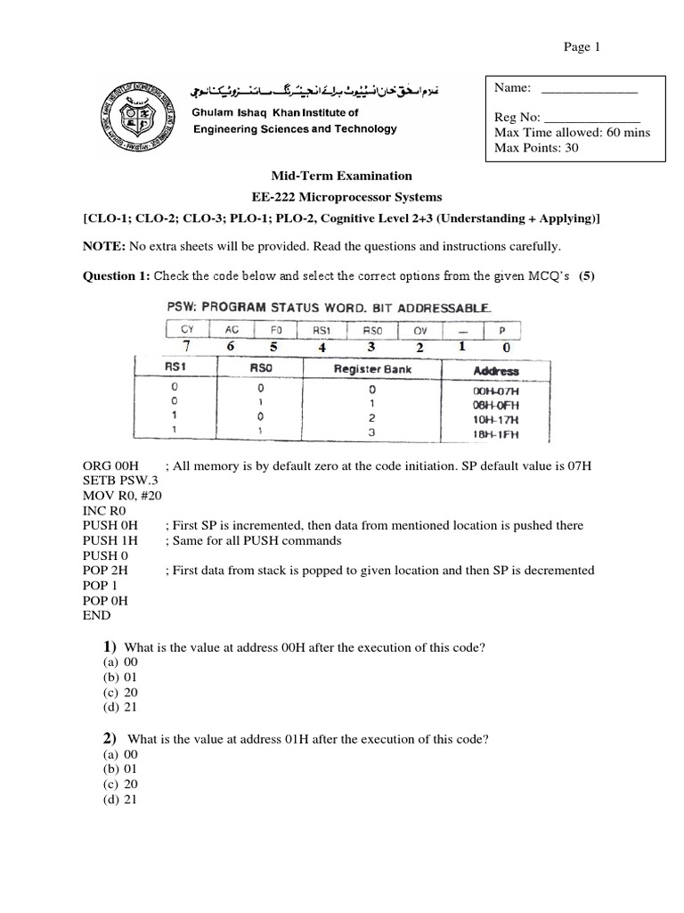Mid-Term Examination EE-222 Microprocessor Systems | Download Free PDF | Input/Output | Computing