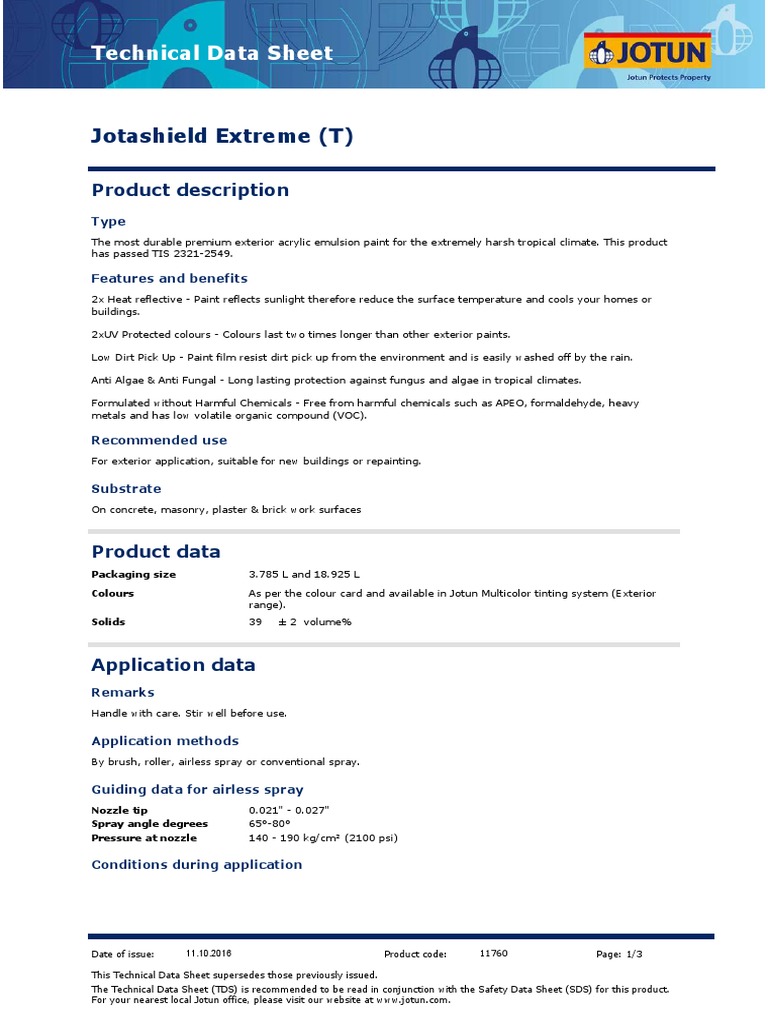 Jotashield Extreme (T) : Technical Data Sheet | PDF | Paint ...
