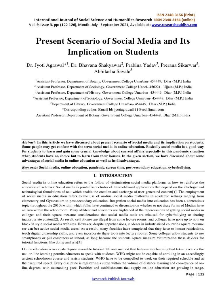 Present Scenario of Social Media and Its Implication On Students | PDF ...