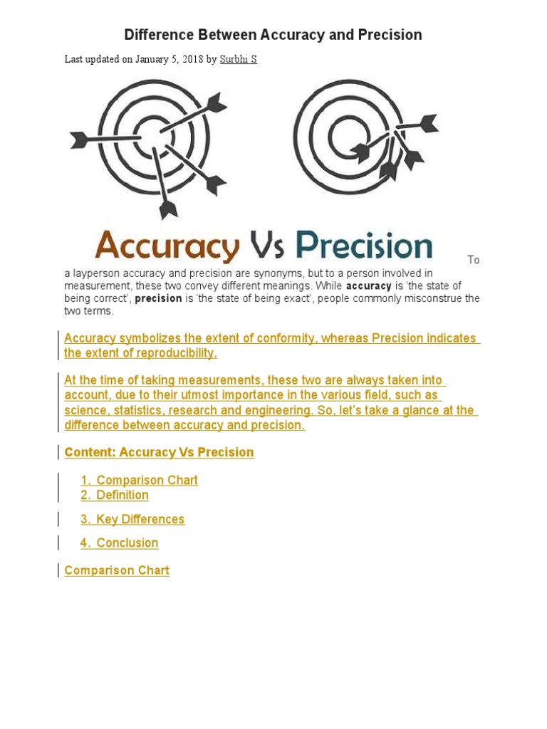 Difference Between Accuracy and Precision | PDF | Type I And Type Ii Errors | Statistical ...