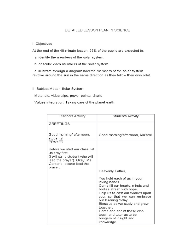 Detailed Lesson Plan in Science Solar System | PDF | Planets | Solar System
