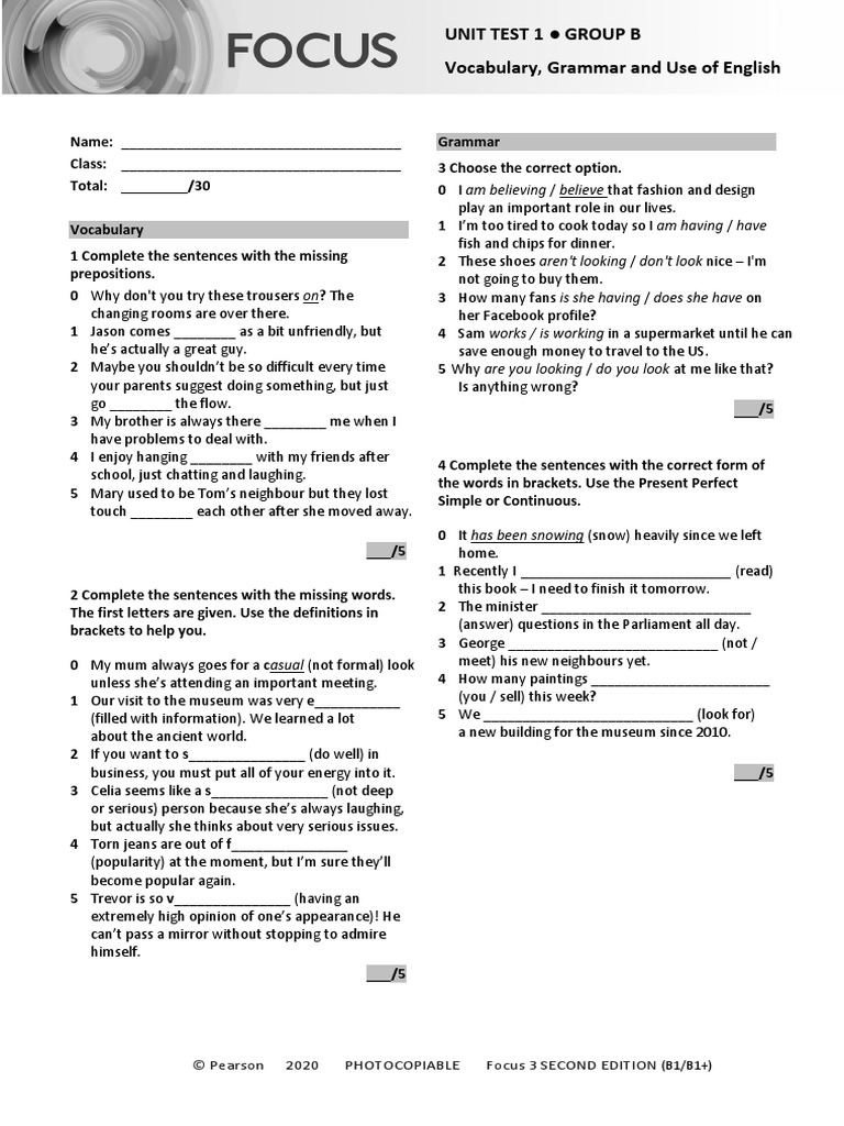 © Pearson 2020 Photocopiable Focus 3 Second Edition | PDF