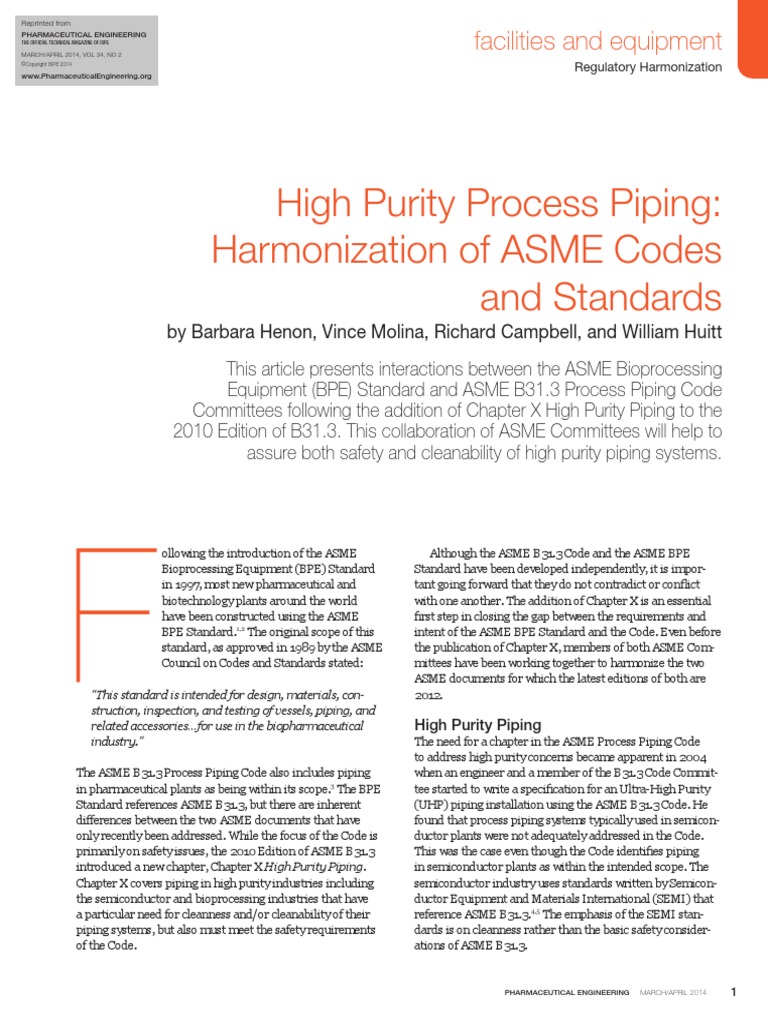 High Purity Process Piping - Harmonization of ASME Codes and Standards ...