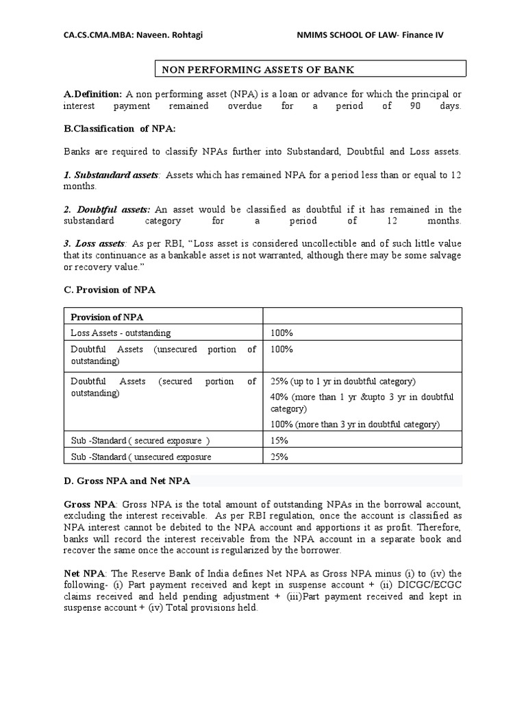 Non Performing Assets of Bank | PDF | Interest | Loans