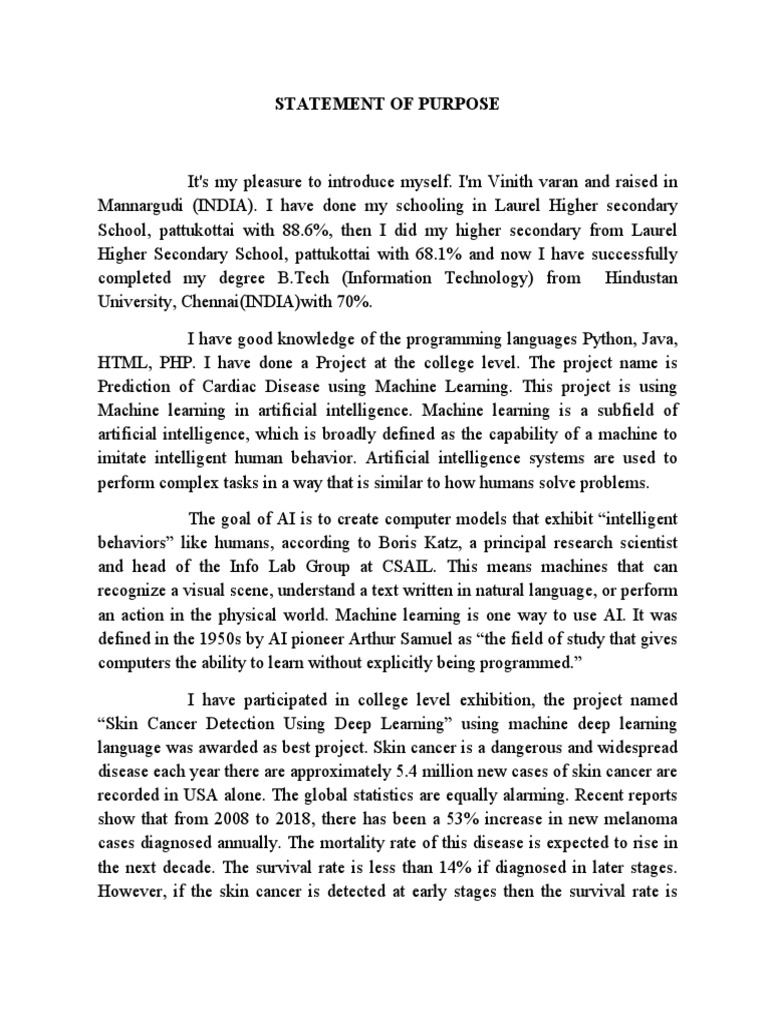 Statement of Purpose Northumbria University | PDF | Intelligence (AI) & Semantics | Artificial ...