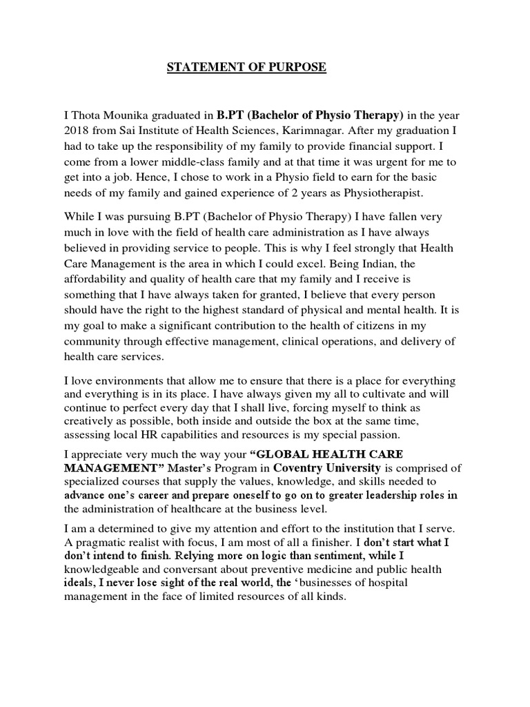 Statement of Purpose | PDF | Physical Therapy | Health Care