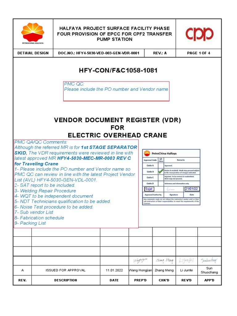 HFY4 5030 VED 003 GEN VDR 0001 - A VDR For Electric Overhead Crane ...