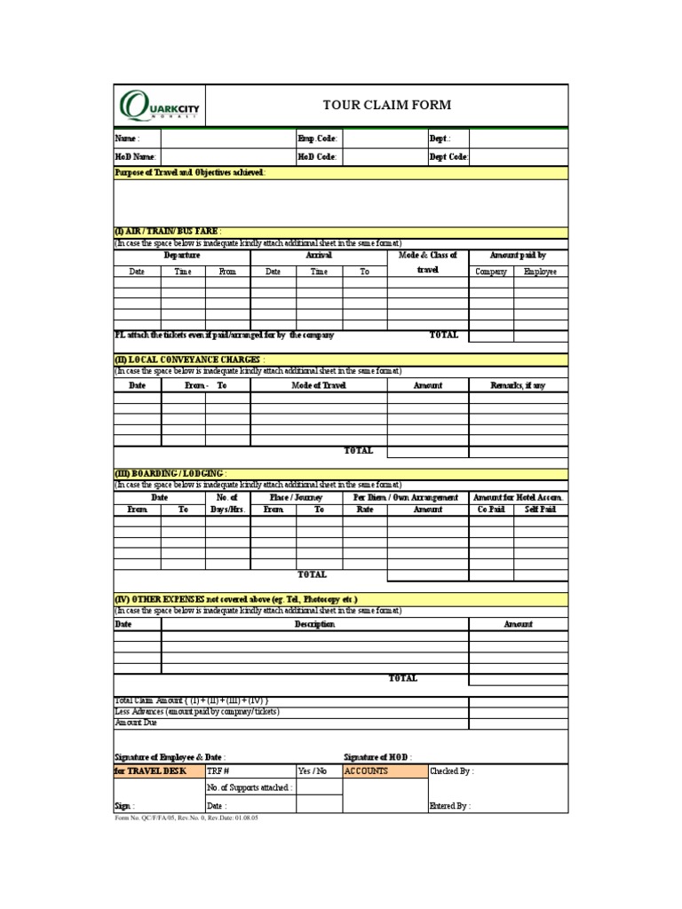 Tour Claim Form | PDF | Transport | Public Transport