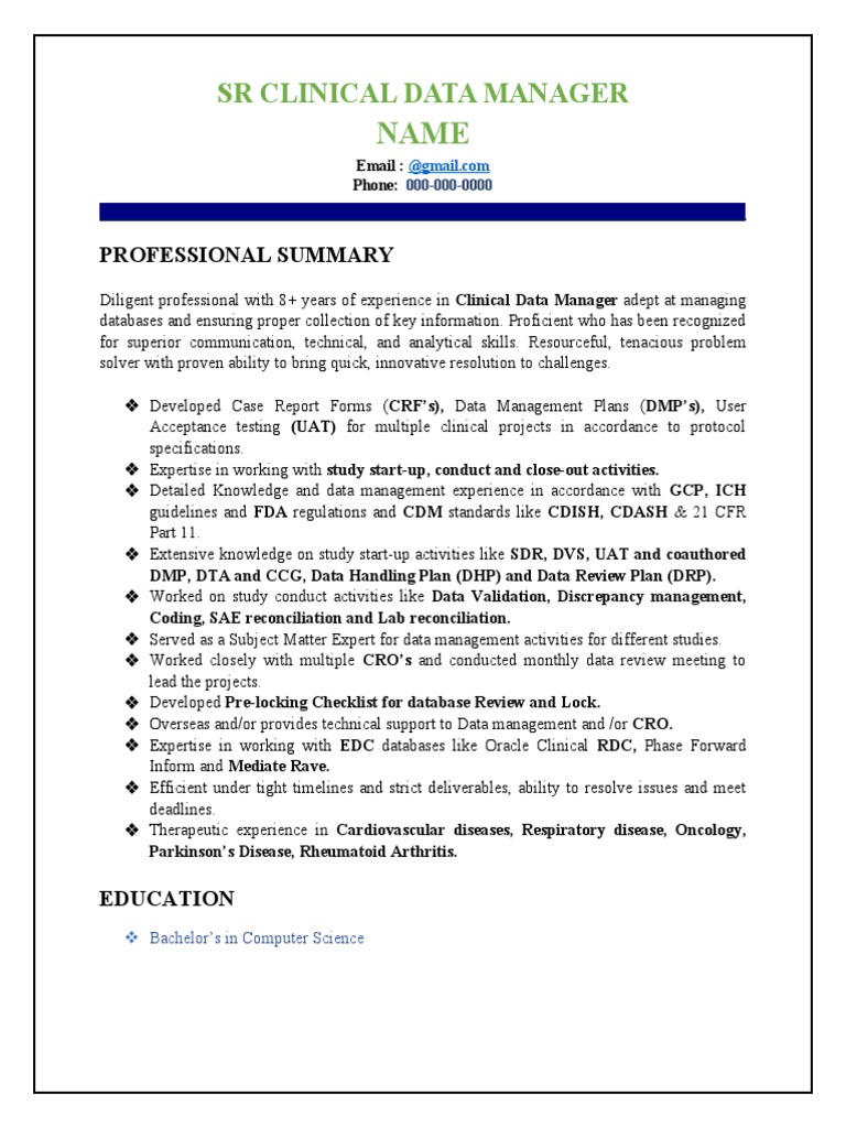 CDM Sample Resume 2 | PDF | Databases | Clinical Trial
