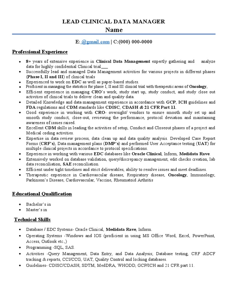 CDM Sample Resume 3 | PDF | Clinical Trial | Data