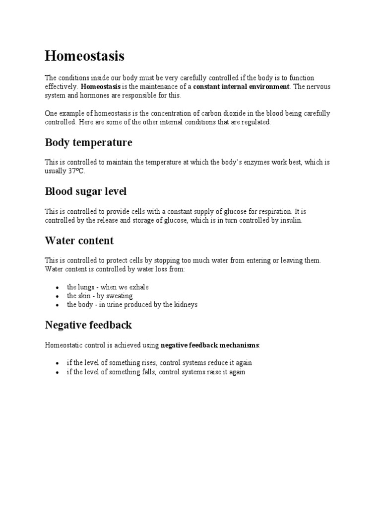 Homeostasis Notes For Grade 10 GCSE | PDF | Homeostasis | Human Body