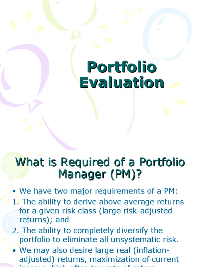Portfolio Evaluation Techniques | PDF | Diversification (Finance ...