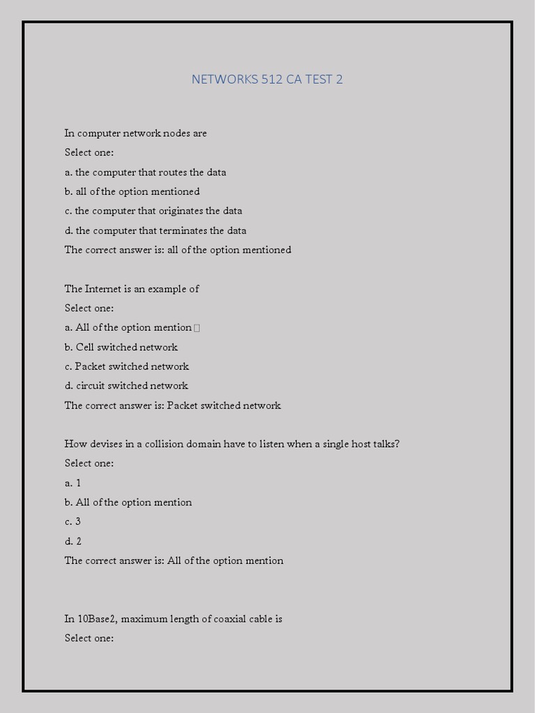 Networks 512 CA Test 2 | PDF | Computer Network | Ethernet