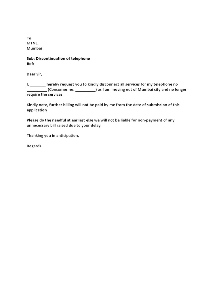 MTNL Landline Disconnection Request | PDF