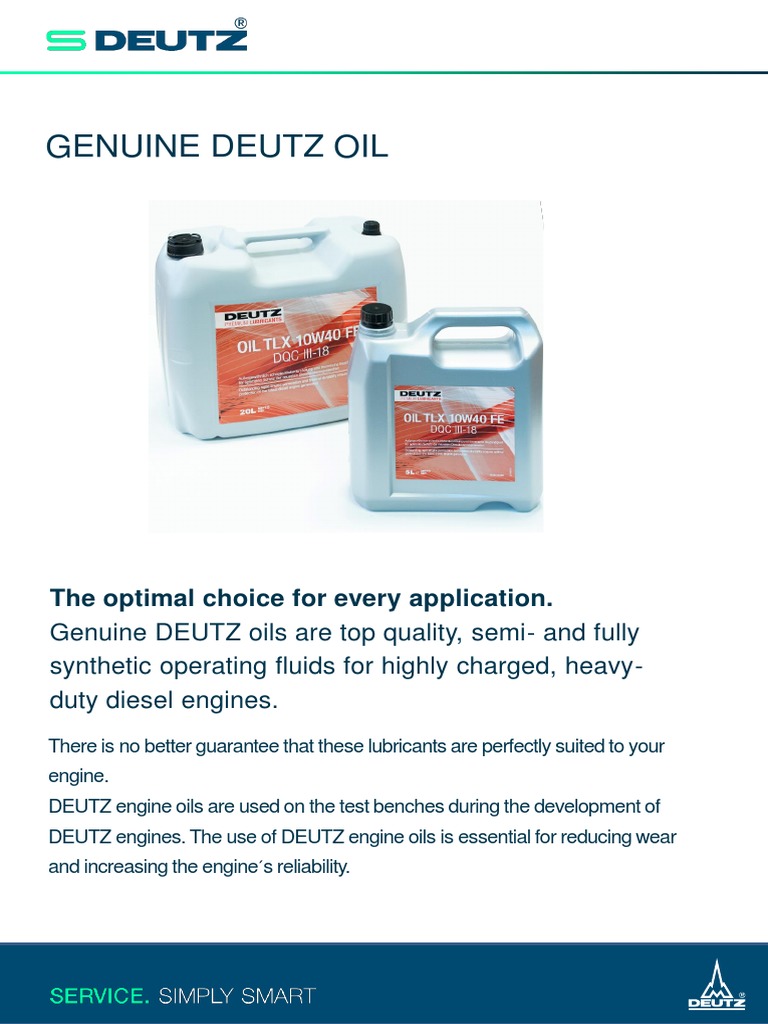 Genuine DEUTZ Engine Oils Overview | PDF | Motor Oil | Mechanical ...