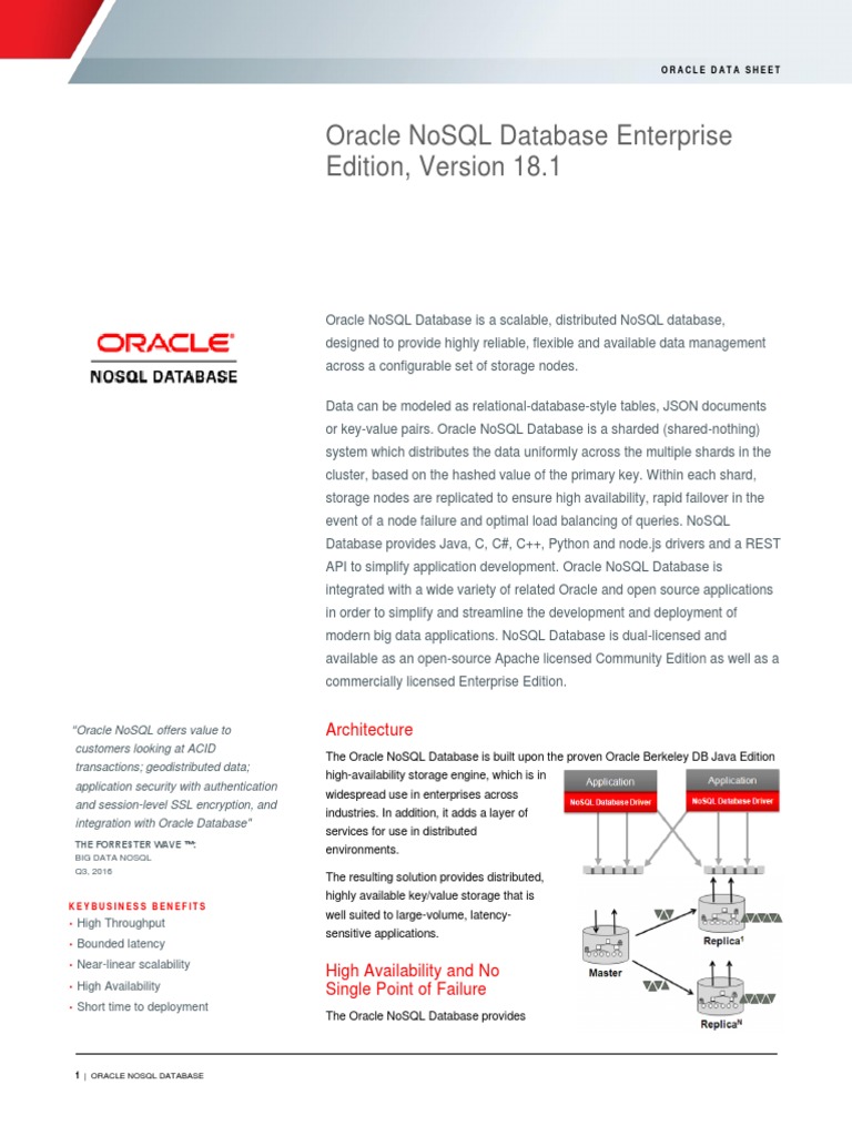 Oracle Nosql Database Enterprise Edition, Version 18.1: Architecture ...