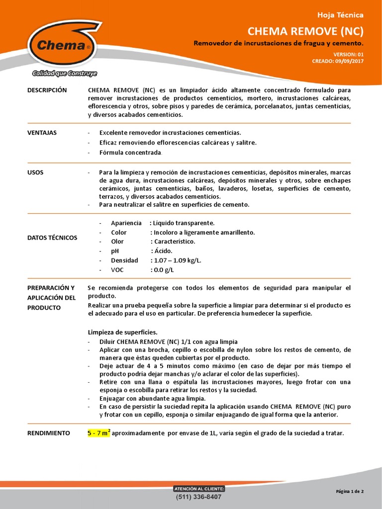 HT Chema Remove (NC) V01.2017 | PDF | Cemento | Agua