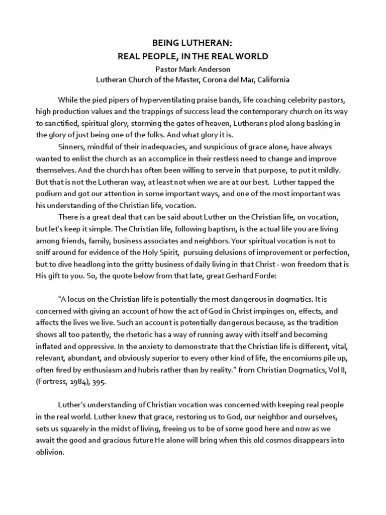 Being Lutheran: Real People, in The Real World | PDF | Lutheranism ...
