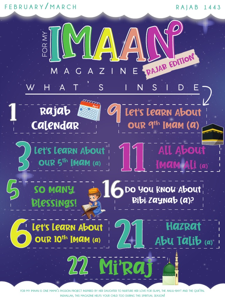 Magazine What's Inside Rajab Calendar: Mi'raj | PDF | Ali | Husayn Ibn Ali