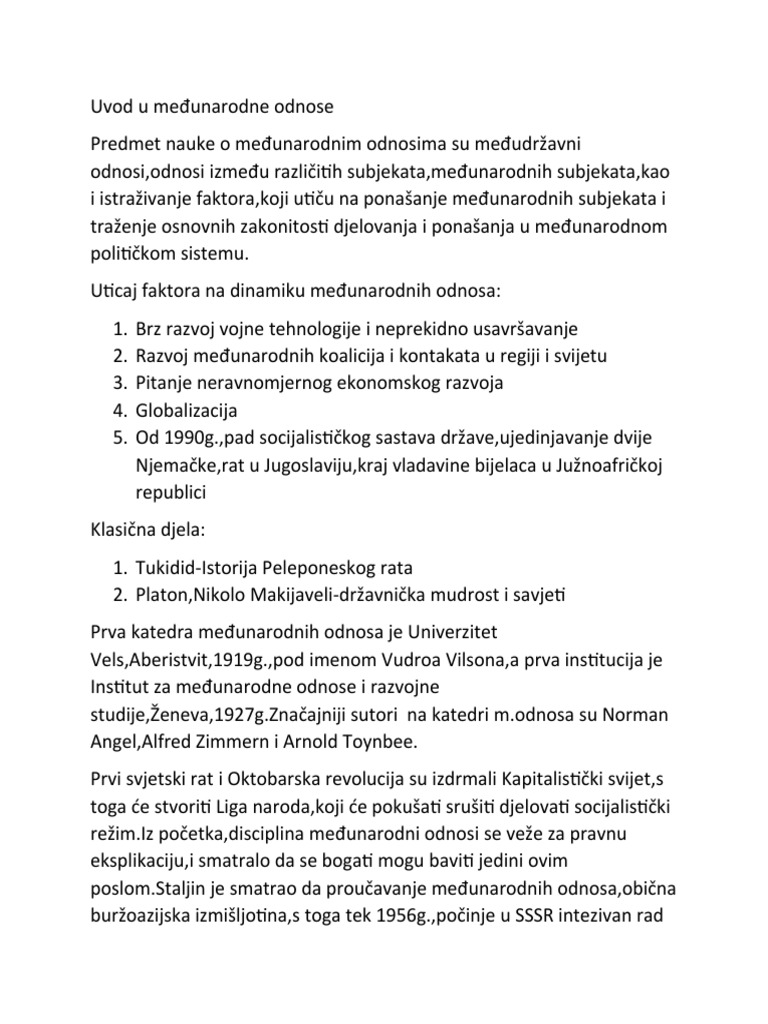 Uvod U Međunarodne Odnose | PDF