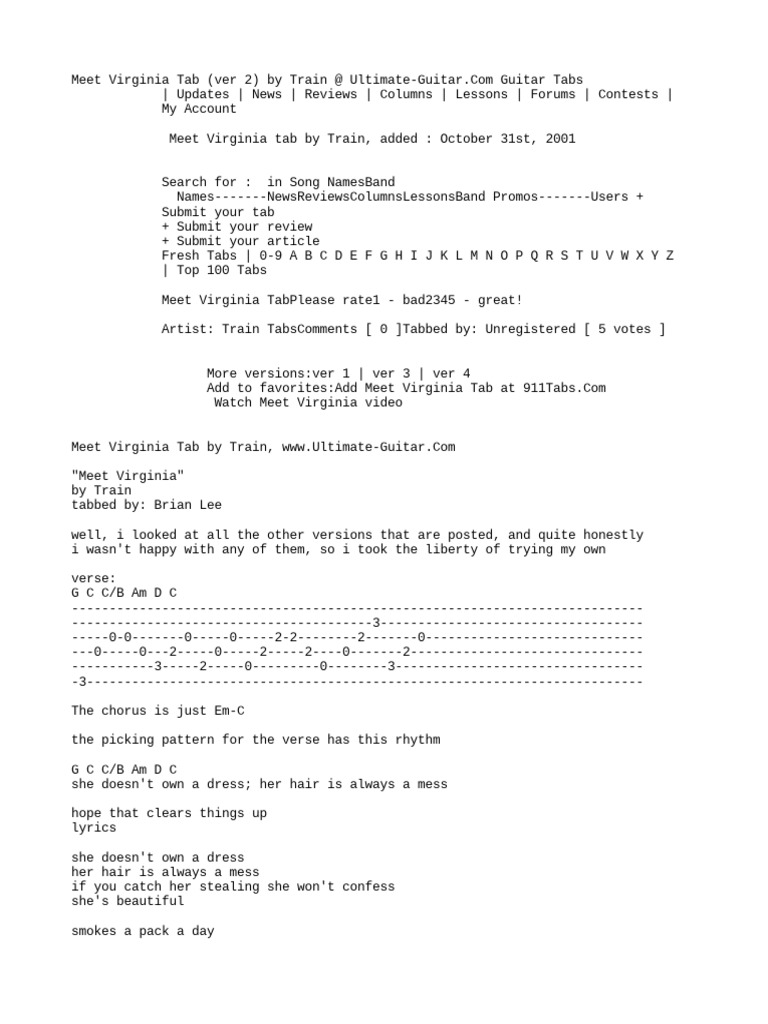 Meet Virginia Tab by Train - Guitar Tab | PDF