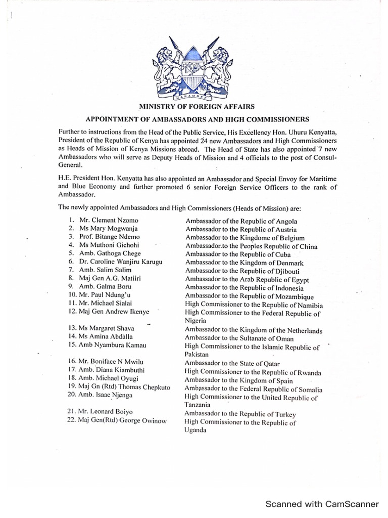 List of 24 Appointed Ambassadors. | PDF