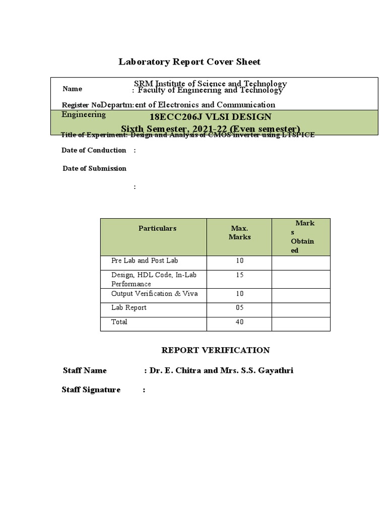 Laboratory Report Cover Sheet | PDF | Spice | Cmos