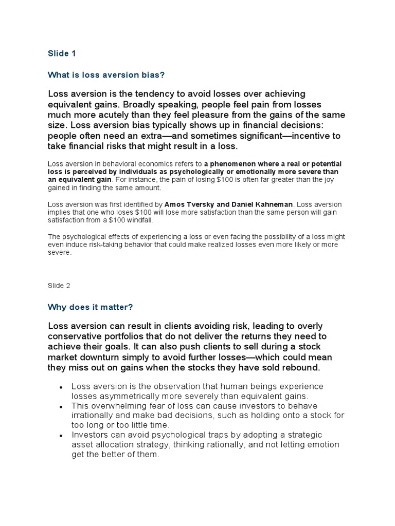 Slide 1 What Is Loss Aversion Bias? | PDF | Investing | Risk