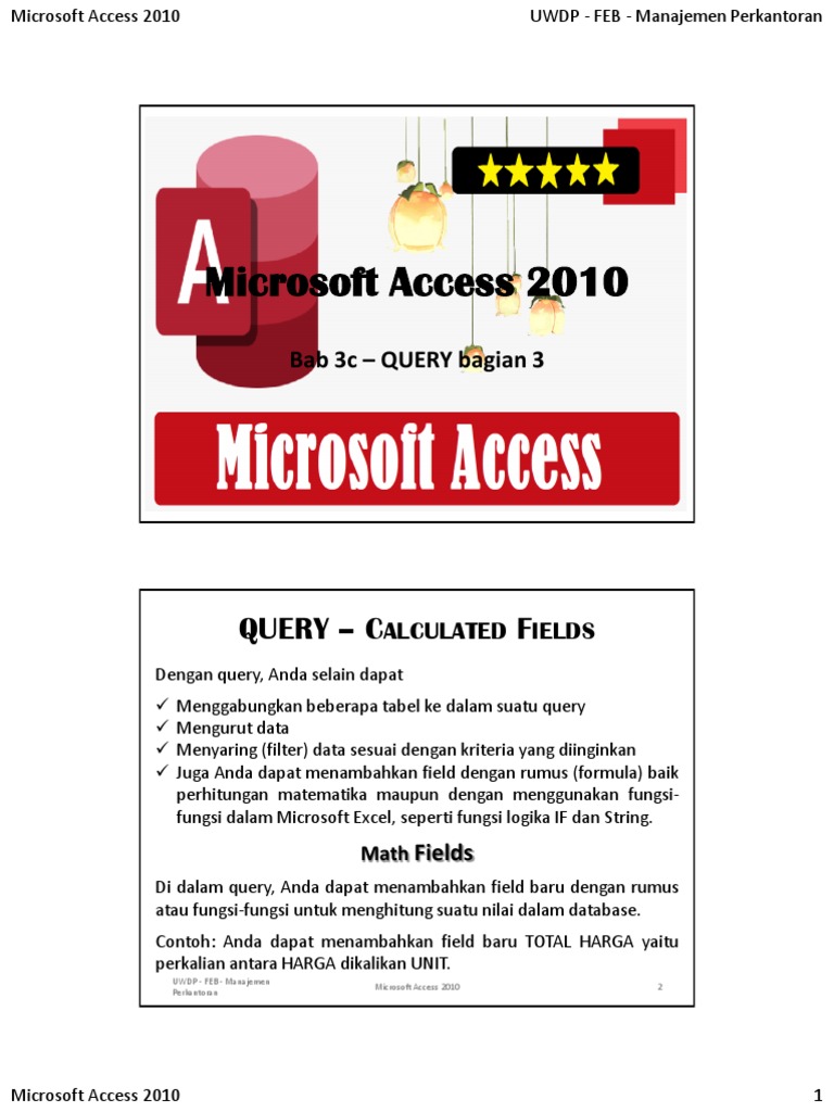 Microsoft Access 2010: Query - C F | PDF | Komputer
