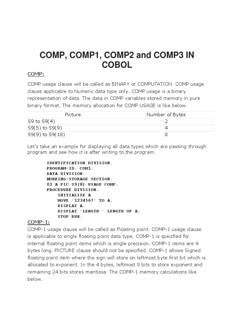 Comp, Comp1, Comp2 and Comp3 in Cobol | PDF | Binary Coded Decimal ...