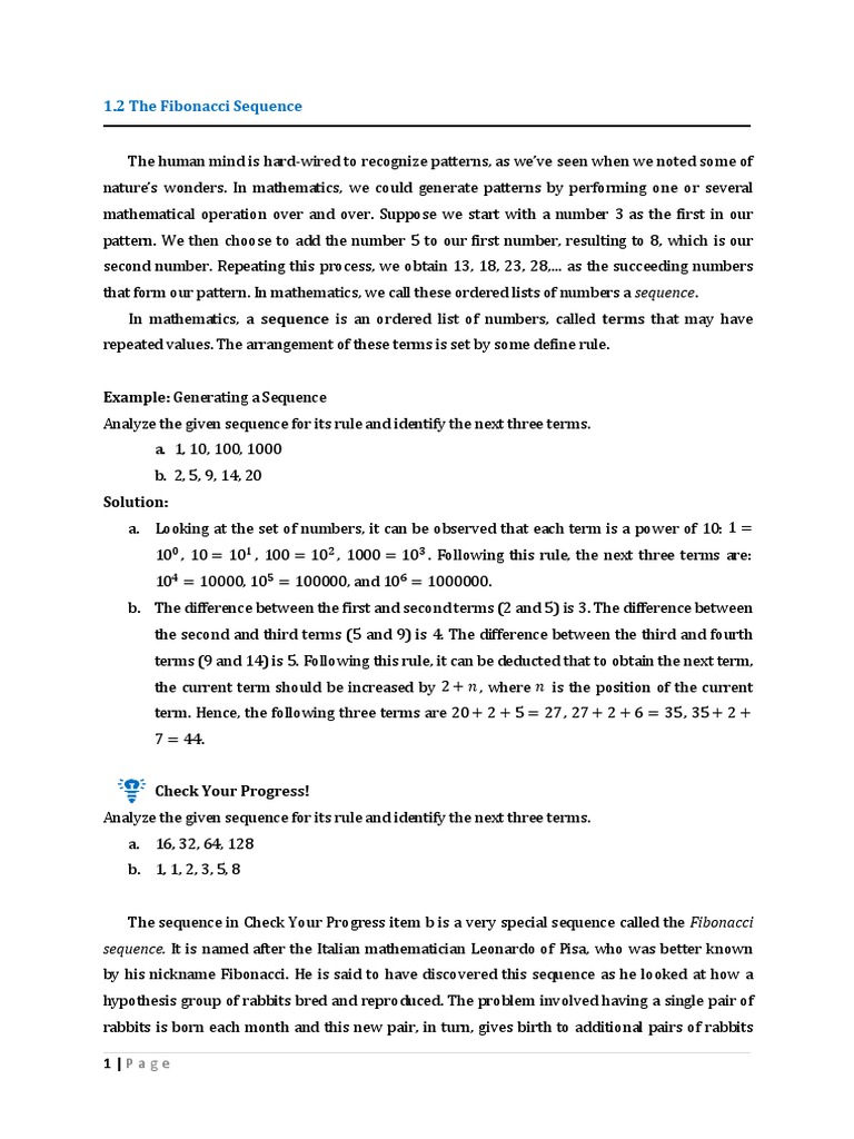 1.2 The Fibonacci Sequence: Example: Generating A Sequence | Download Free PDF | Mathematics